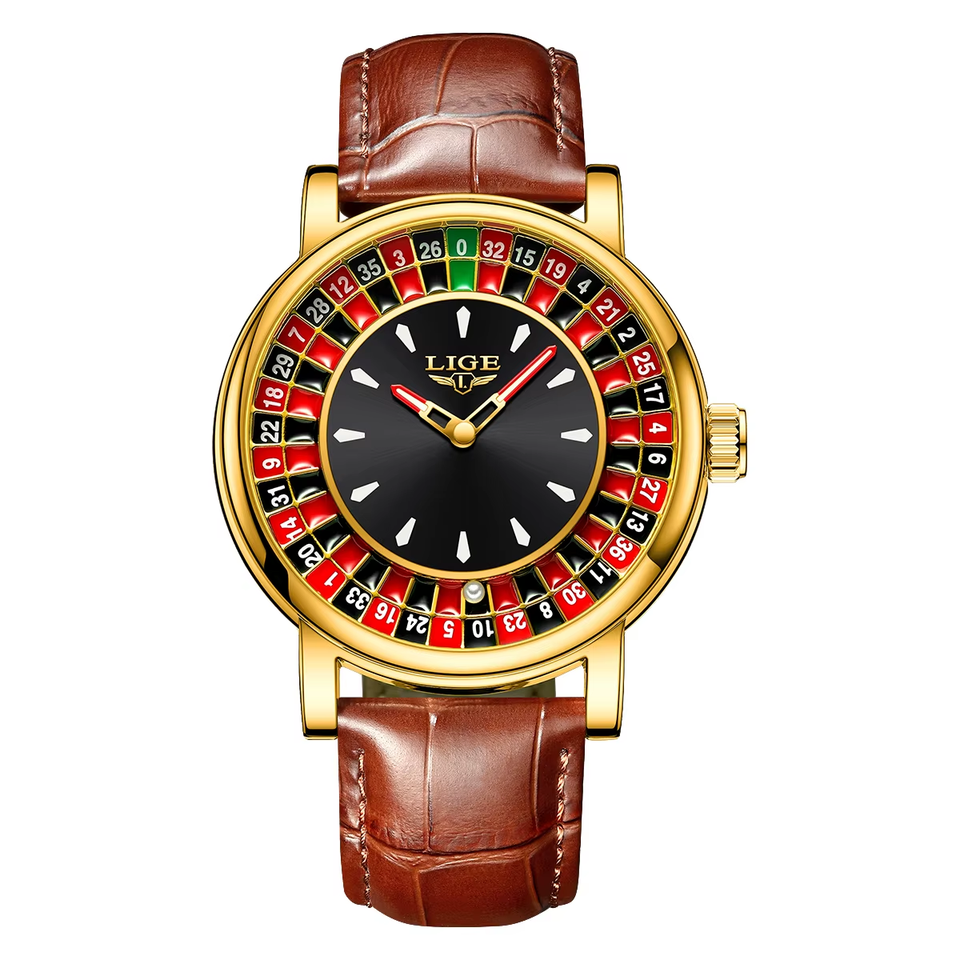 Leather Men Watch Rotating Dial Las Vegas Roulette Desktop Theme Watch ...