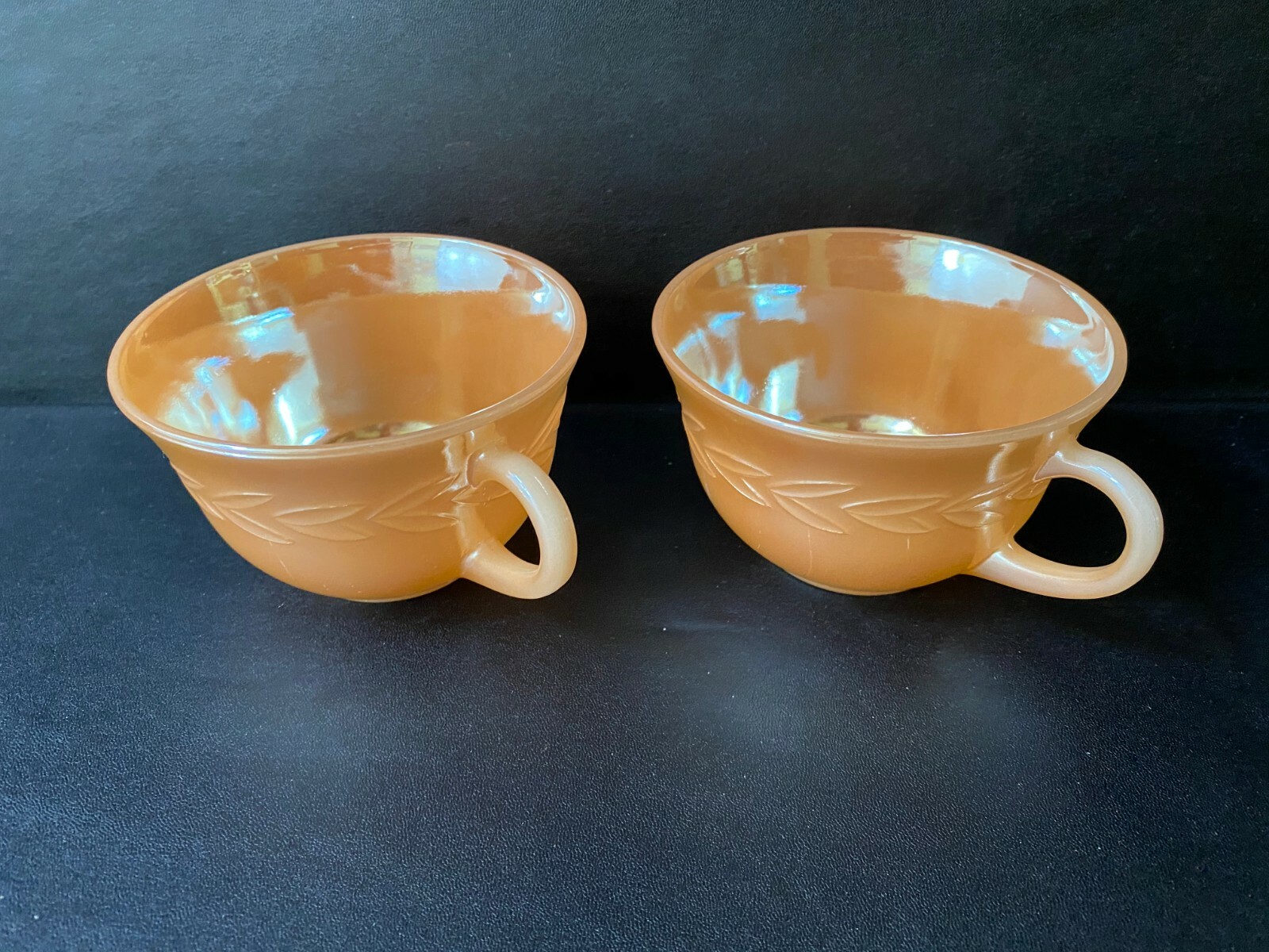 Vintage Fire King Cup & Saucer Orange Peach Luster Iridescent " Set of ...
