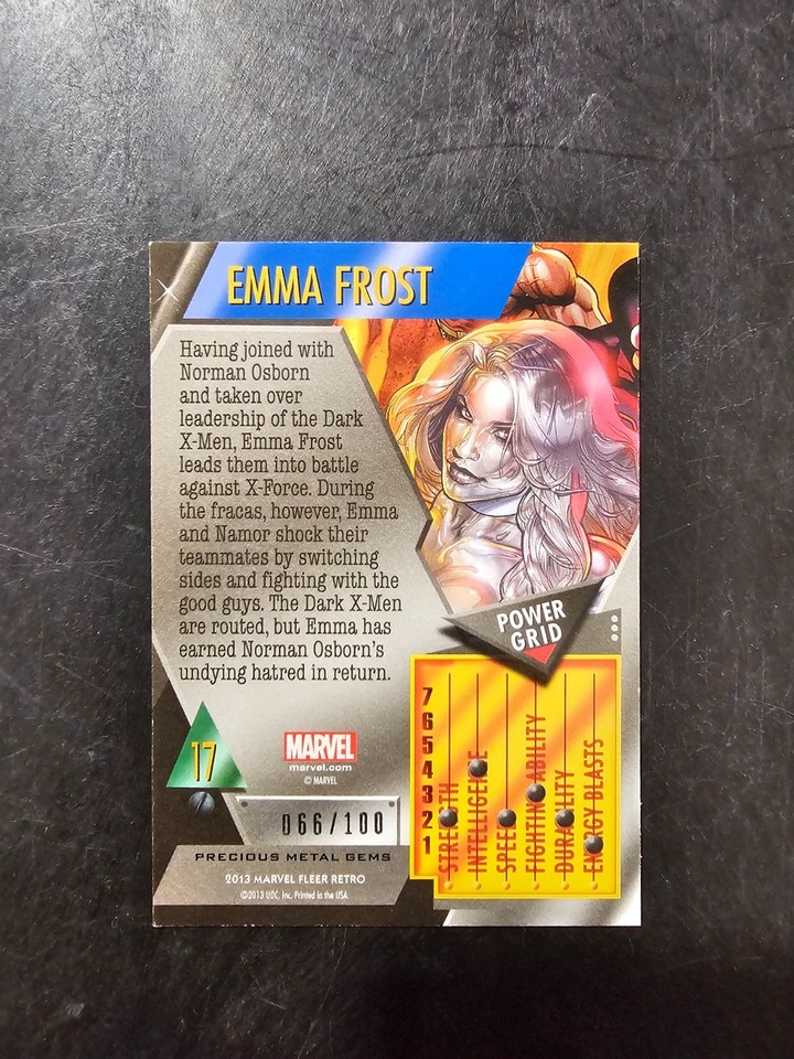 Emma Frost 17 RED 2013 MARVEL PMG Precious Metal Gems Fleer Retro 066/ ...