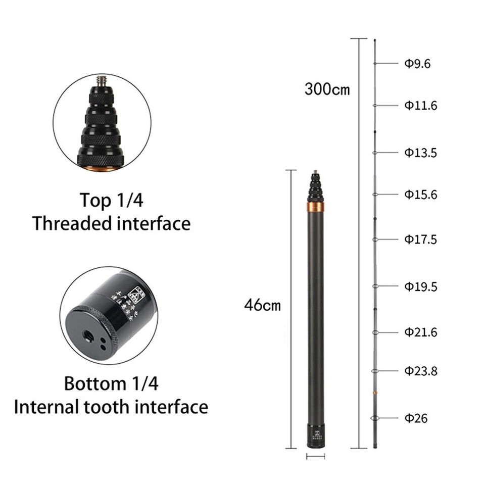 Invisible Selfie Stick for 360 Cameras with Storage Bag Carbon Fiber ...