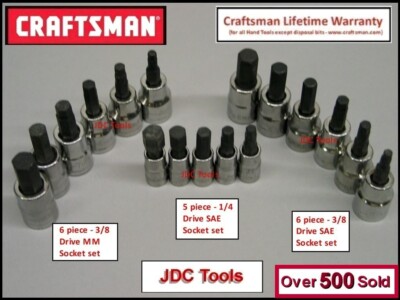 CRAFTSMAN 17pc 1/4 3/8 SAE METRIC Hex Allen key bit ratchet wrench ...