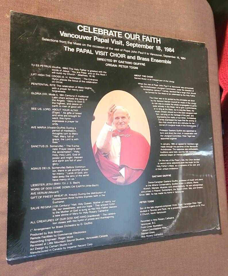 Celebrate Our Faith - Vancouver Papal Visit September 18, 1984 NEW ...