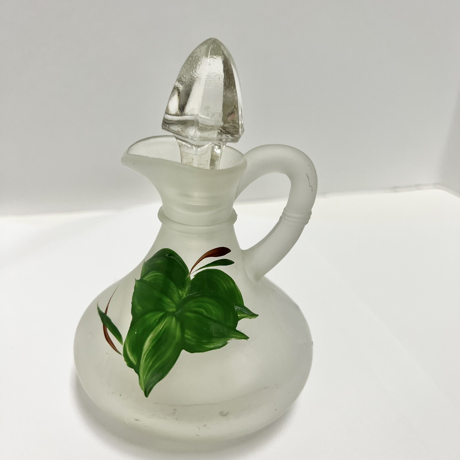 Vintage Satin Glass Hand Painted Ivy Vinegar Or Oil Cruet And Stopper ...