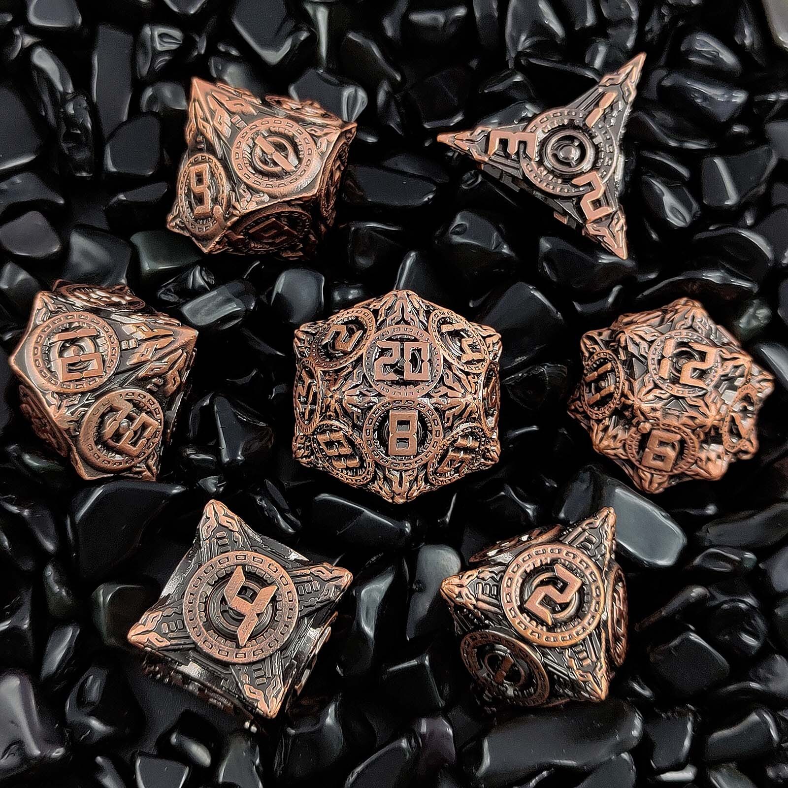 Metal Solid Dice 7-Piece Dice set UFO Series | for RPG DND Game - Red ...