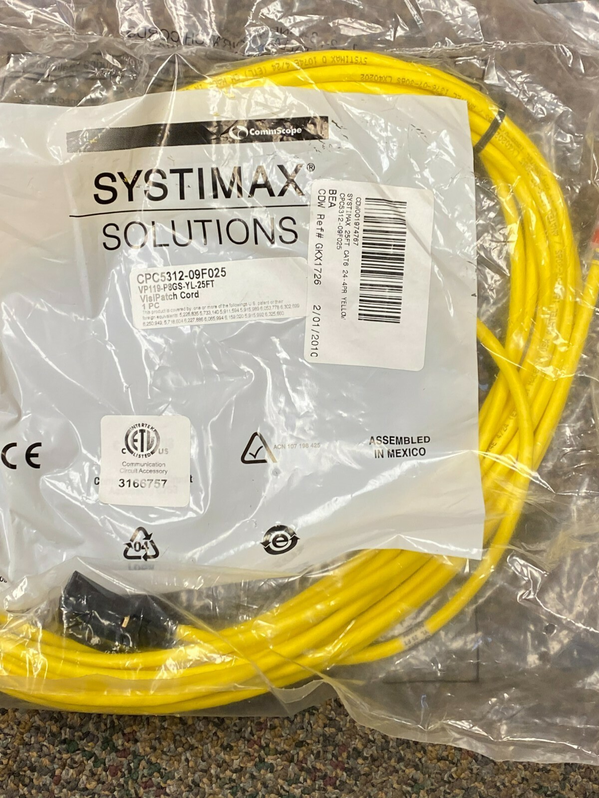 5 Systimax Visi Patch Cable 25 Foot VP119-P8GS-YL-25FT CPC5312-09F025 ...