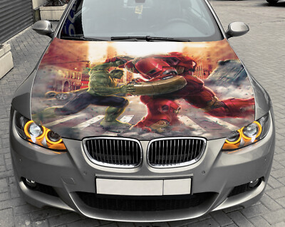 Hulk vs Iron Man Car Hood Wrap Vinyl Decal Full Color Graphics Avengers ...