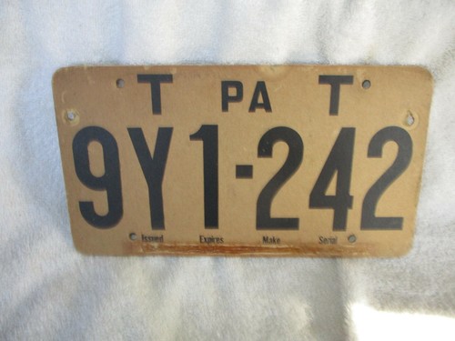 Temporary Temp Vintage License Plate Tag Cardboard PA PENNSYLVANIA 9Y1 ...