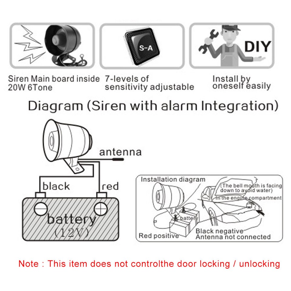 Car Security System Horn Siren Alarm with 2 RC Controls Anti-Theft ...