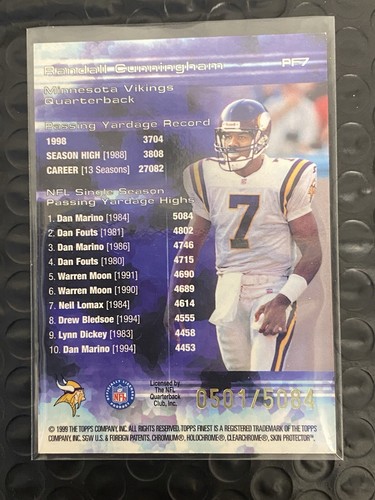 1999 Topps Finest - Prominent Figures #PF7 Randall Cunningham /5084 for ...