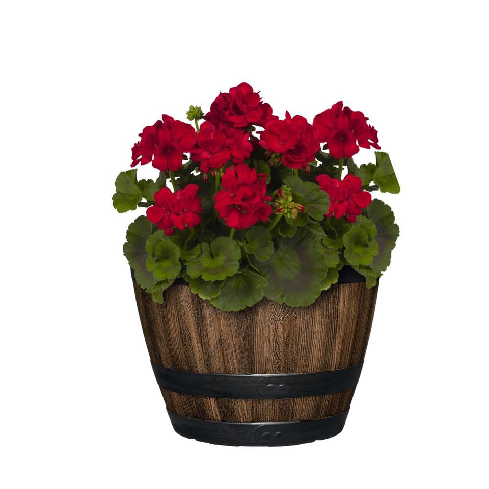 Large Resin Planter Garden Flower Plant Pot Walnut Barrel Gardening ...