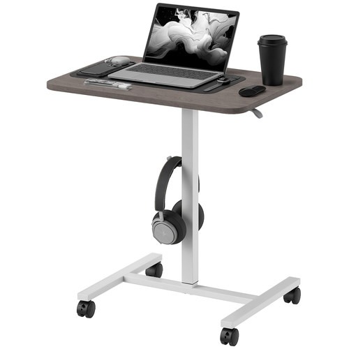 Pneumatic Height Adjustable Standing Desk with Wheels and Headphone ...