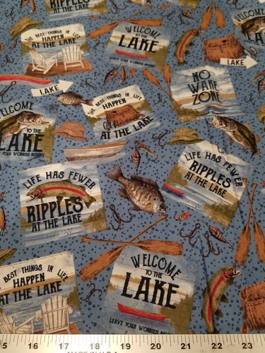 Riley Blake Designs At The Lake C10550 Blue Patch Fish Cotton Fabric ...