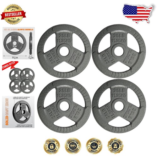 Versatile Cast Iron Olympic Weight Plates (25lb) with Smooth Finish ...