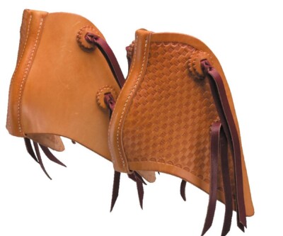 Western Saddle Tapaderos Stirrups Handmade Genuine Leather Basket Weave ...