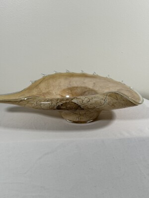 Krosno Jozefina Art Glass Conch Shell Large Centerpiece Bowl Handmade ...
