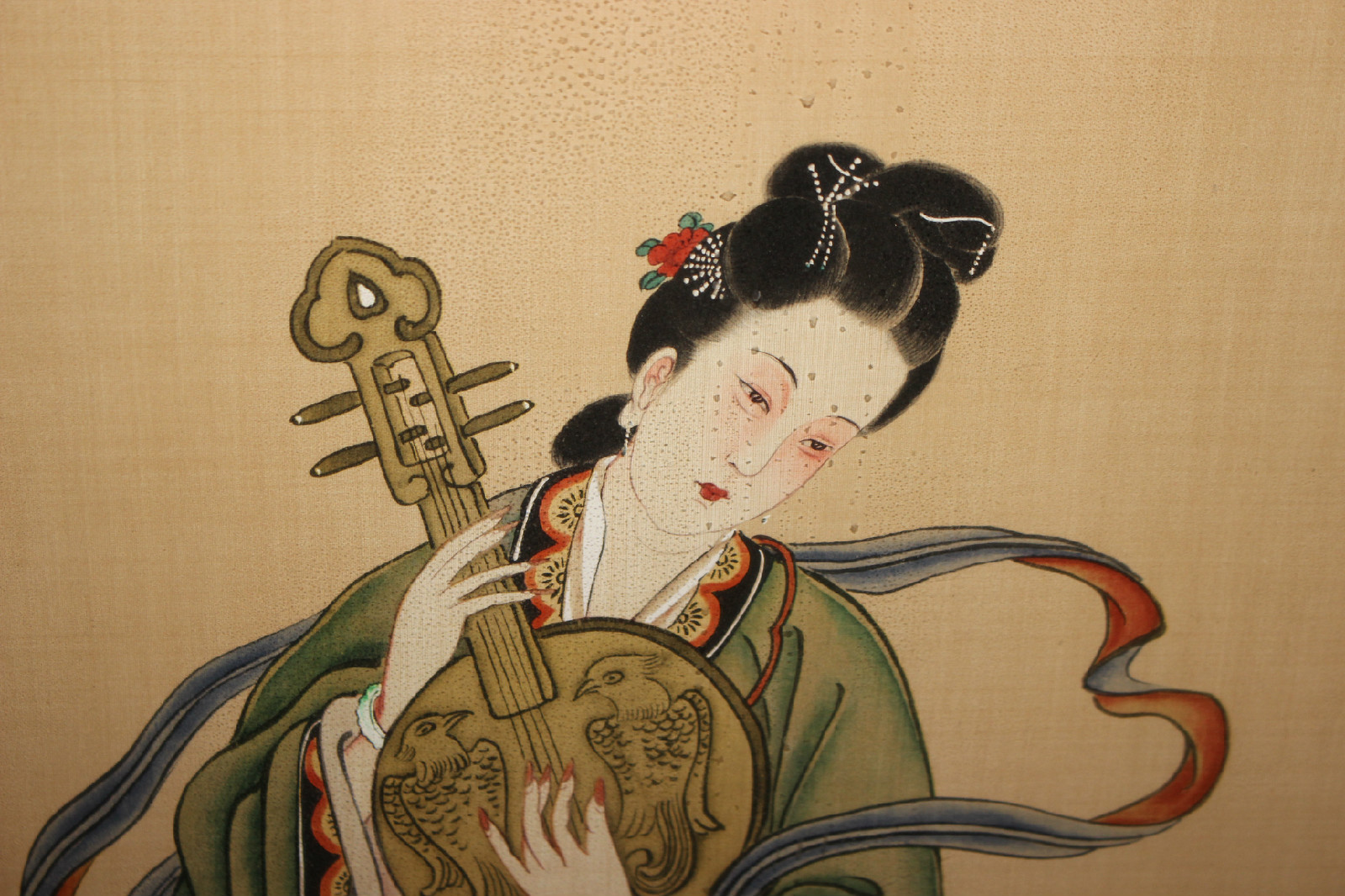 Antique Japanese Painting Geisha Girl Playing String Guitar Signed ...