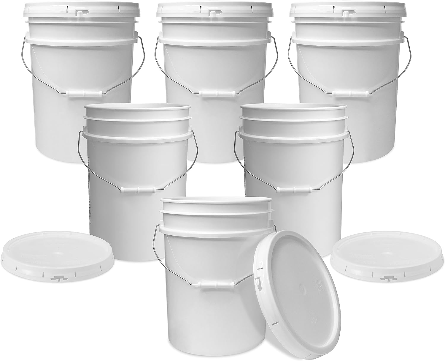 , 5 Gallon White Bucket & Lid - Durable 90 Mil All Purpose Pail - Food ...