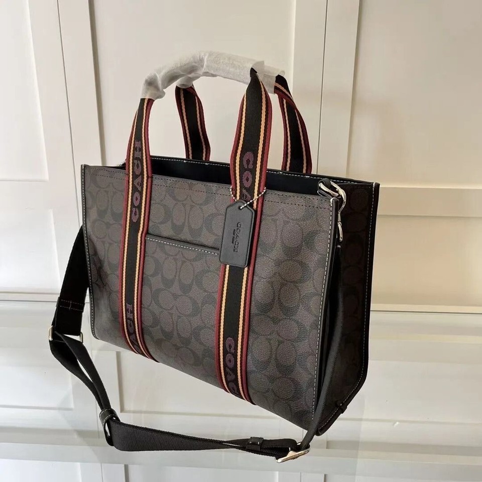 COACH Smith Tote Signature Canvas Shoulder Bag Dark Brown Multi CN058 ...