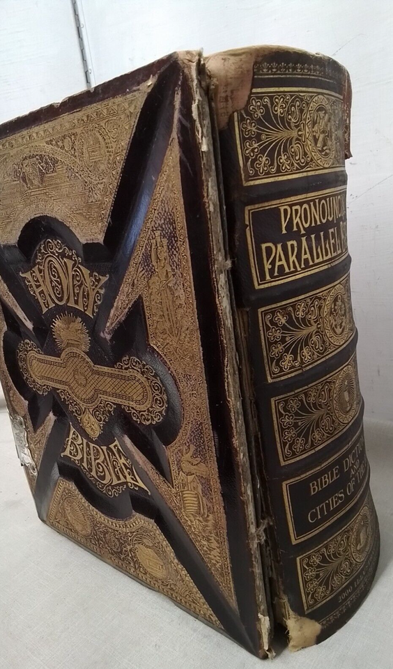 Antique 1800s Pictorial Family Holy Bible 2000 Illustrations Parallel Bible | eBay