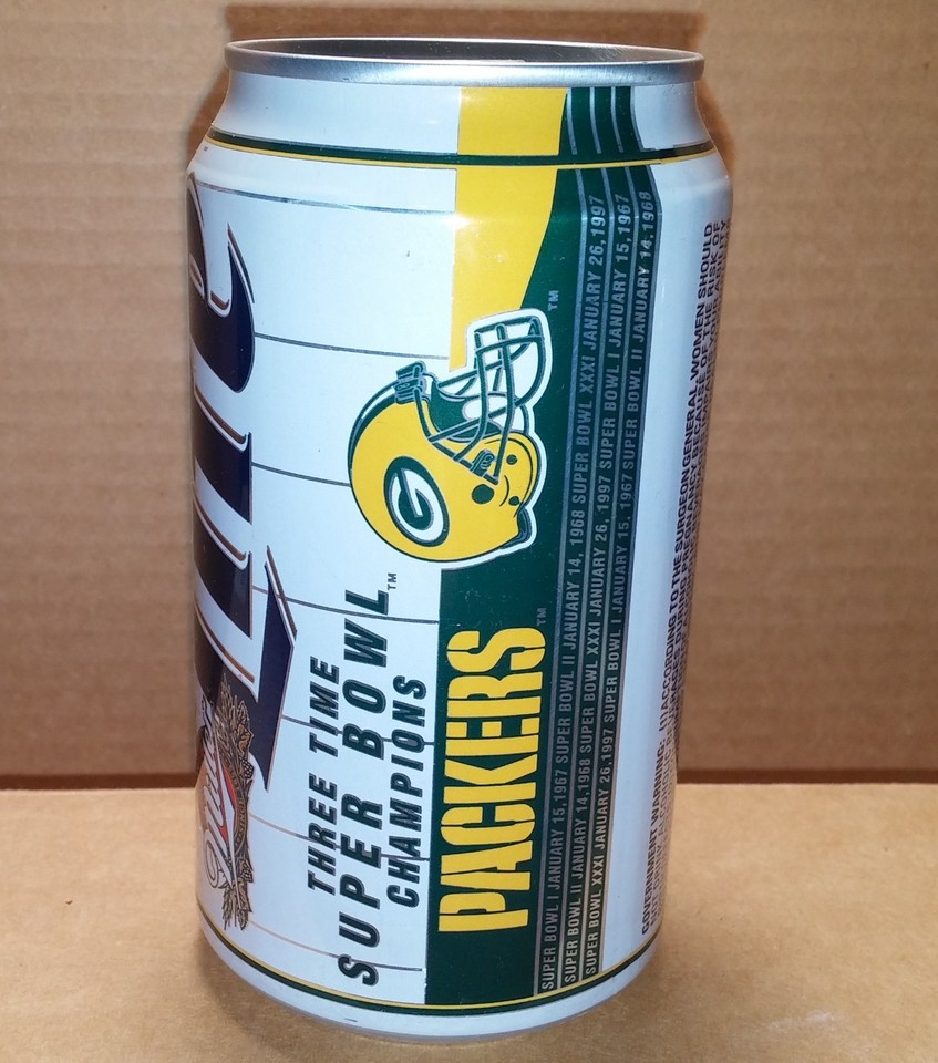 Green Bay Packers Three Time Super Bowl Champions 12 oz. Miller Lite ...