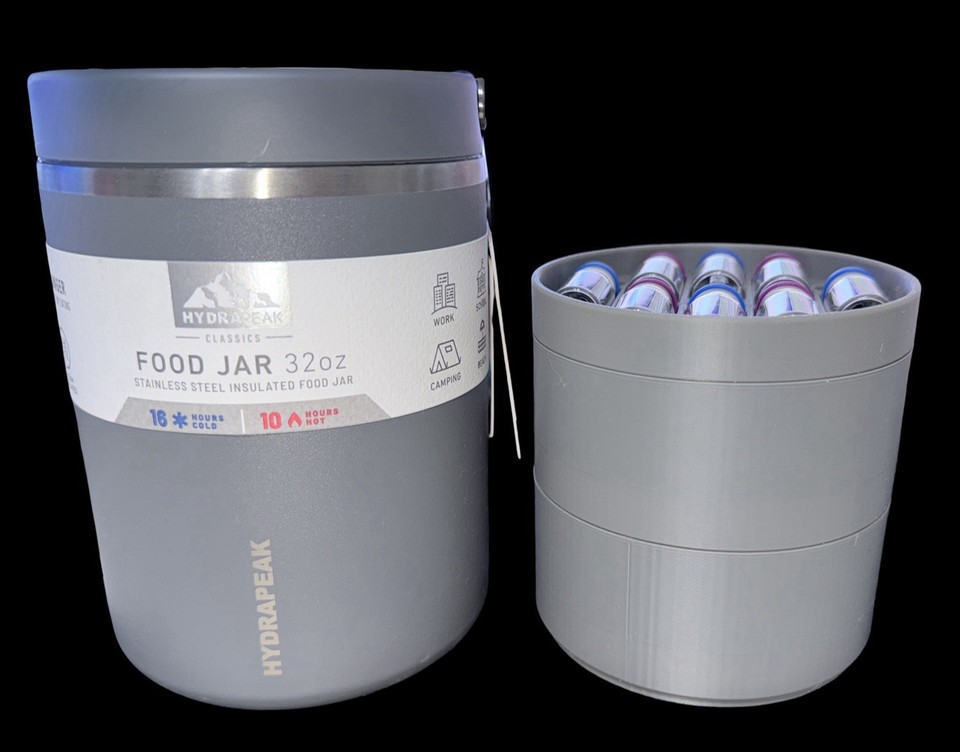 32oz Hydrapeak Food Jar + Peptide Storage Inserts For 54 Vials - Grey ...