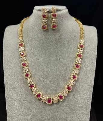 Neckles Set Star Cut Ad Cz Indian Bollywood Bridal Party Wedding set ...