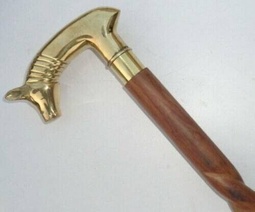 AntiqueVictorian Brass Pig Head Handle Wooden Walking Stick Cane ...