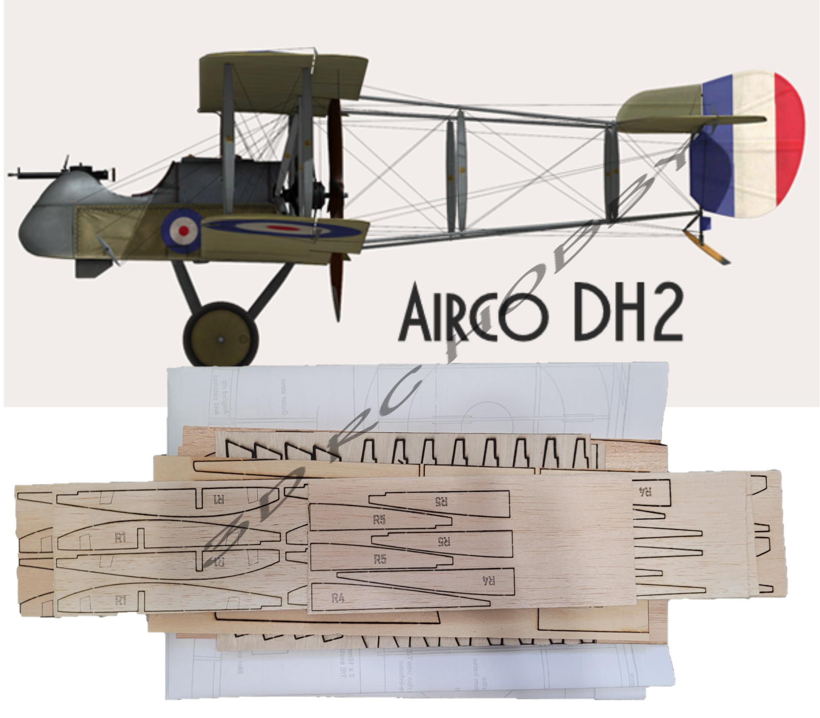 Electric Biplane Airco DH2 38" RC Airplane Laser Cut Balsa Ply Short ...