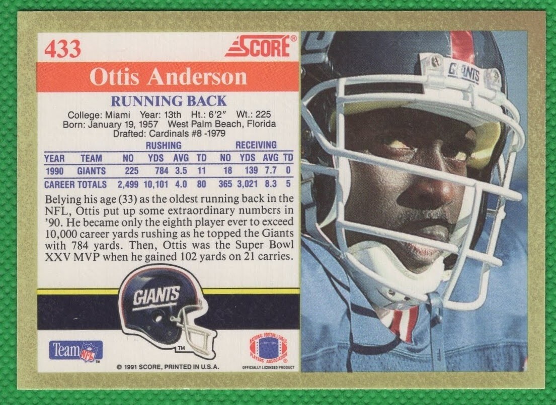 1991 Score - #433 Ottis Anderson for sale online | eBay