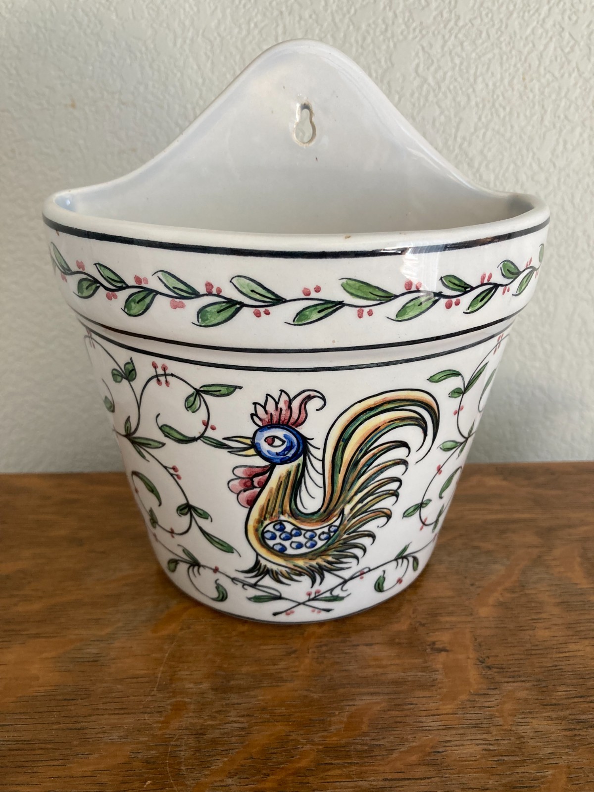 Outeiro Agueda Hand Painted Floral Rooster Wall Pocket, Made in ...