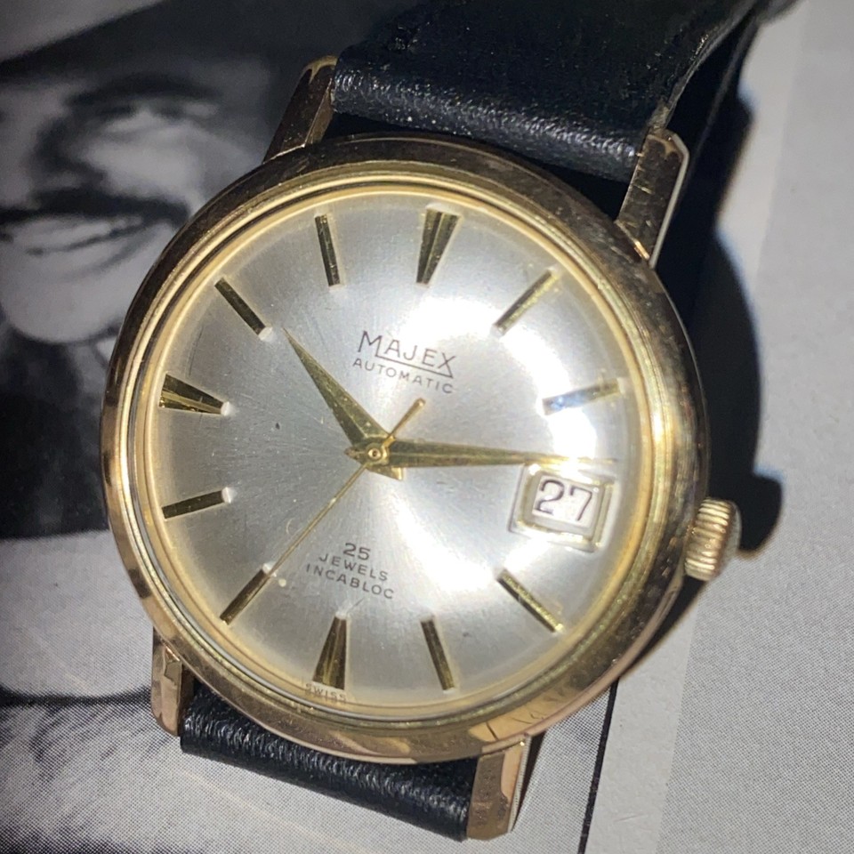Vintage 1960s Majex 25 Jewels Automatic Mens Watch Gold Plated Swiss ...