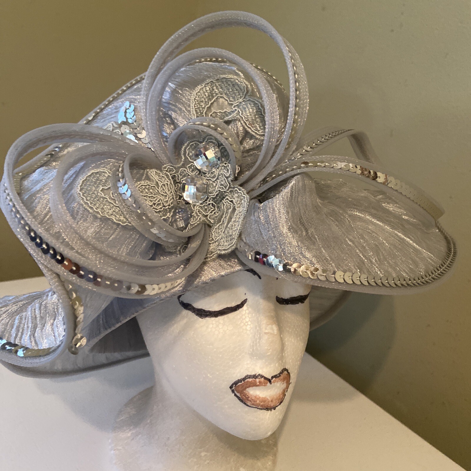Elegant Silver Lam’e Church Dress Hat By Ms.Divine - Gem
