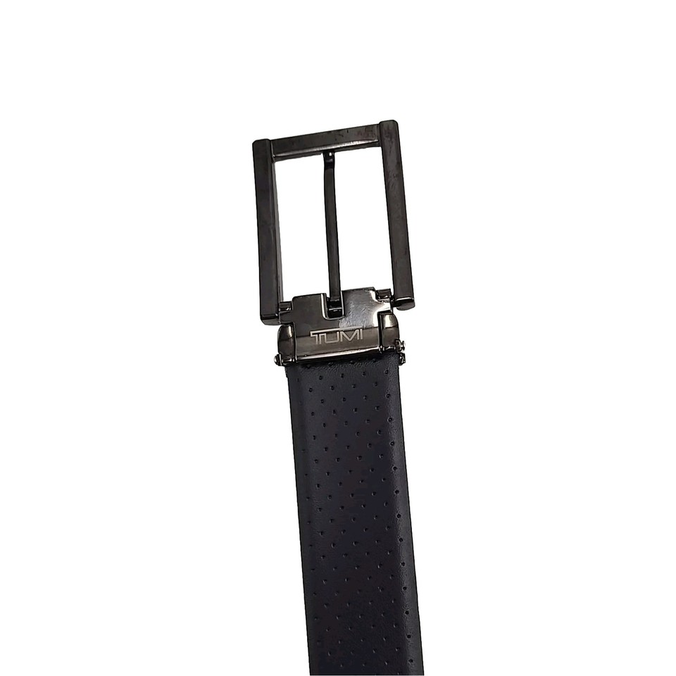Tumi BELT Embossed Black LEATHER Reversible Gun Metal Buckle ...