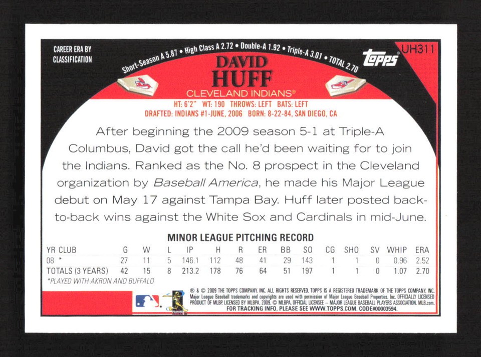 2009 Topps Updates & Highlights David Huff #UH311 RC | eBay
