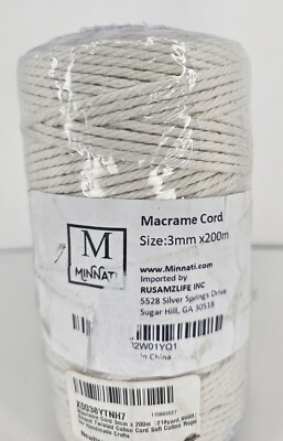 Macrame Cord 3mm X 200 M 218 Yards Strand Twisted Cotton Cord Soft ...
