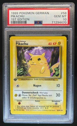 1999 Pokemon Card German Base Set Pikachu 58/102 1st Edition PSA 10 GEM ...
