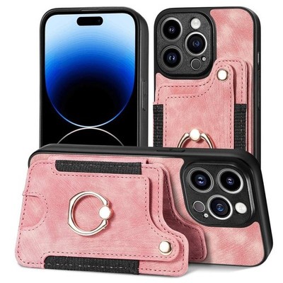 Retro Skin-Feel Multi-Card Case mit Ring für iPhone 11 Pro Max Rosa ...