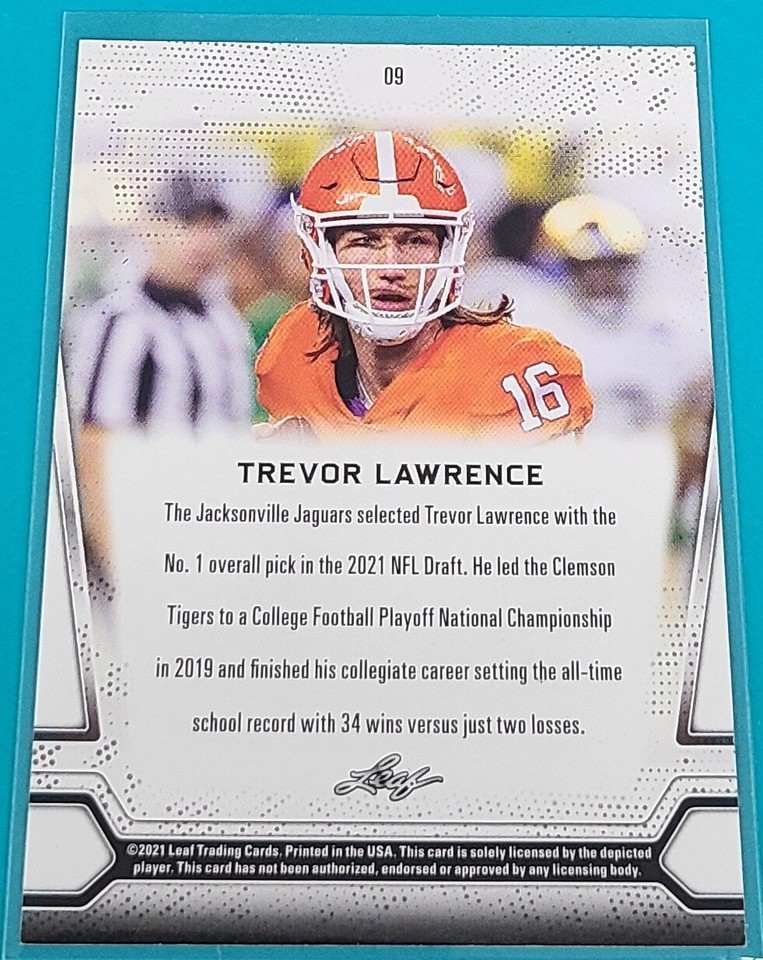 2021 Leaf Draft XRC #09 Trevor Lawrence Clemson Tigers Football Card Q5 ...