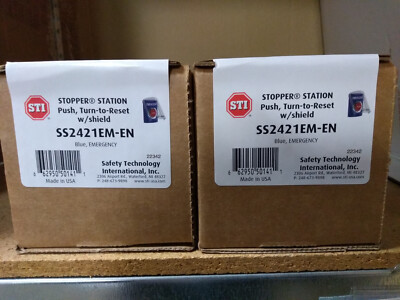 Stopper Station, Push Turn-to-Reset Button, Blue, "Emergency", STI # ...