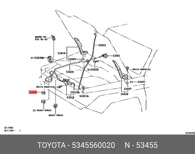 Genuine OE clamp, hood support rod, 5345560020 for TOYOTA 53455-60020 ...