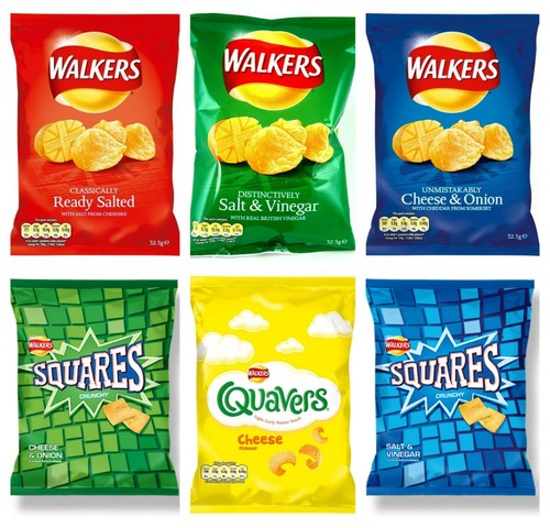 Walkers Crisps Box 32 x 32.5g Plain, C+O, S+V, Squares 27.5g, Mixed ...