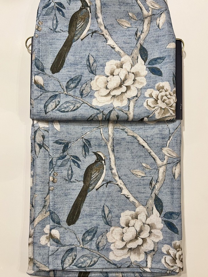 Bon Luxe CORNELIA Window Panel Pair Curtains Bird Flower Garden Blue 37 ...