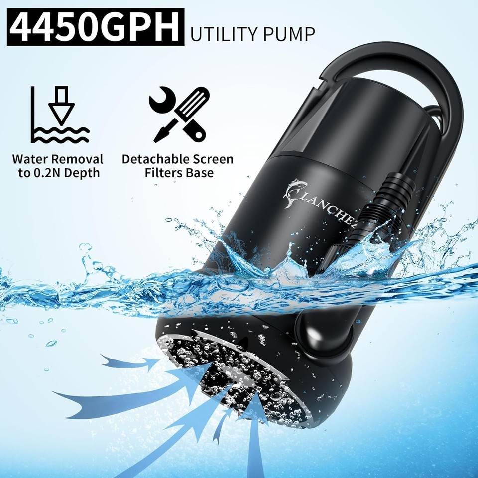LANCHEZ Sump Pump 3/4 HP 4450 GPH Submersible Water Pump Thermoplastic Portab... 704298657358| eBay