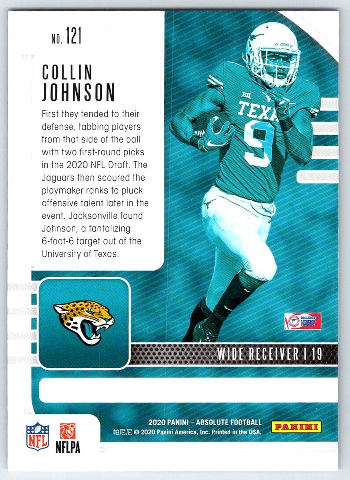 2020 Panini Absolute Football Card Collin Johnson #121 RC Jacksonville ...