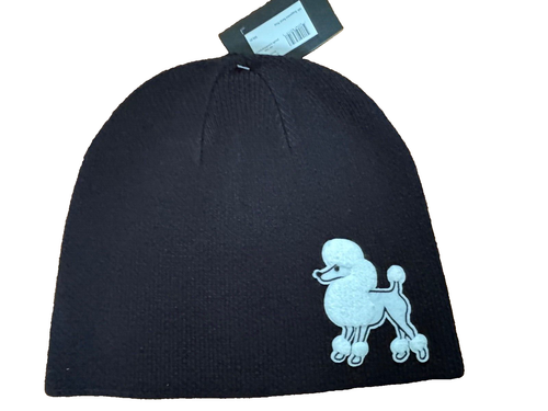 Kate Spade New York Black Beanie Hat with White Poodle Embellished New ...