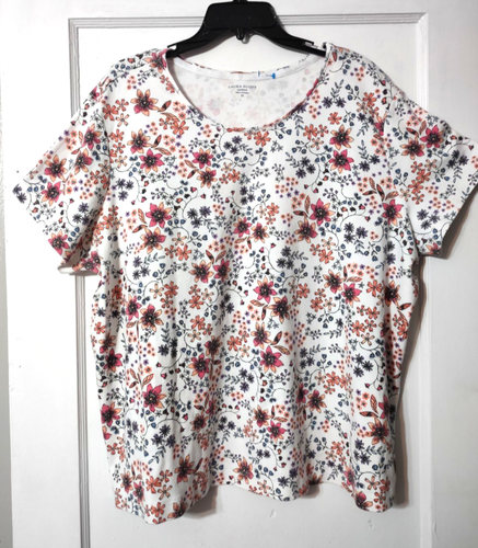 Women's Laura Scott Top Size 3X White Orange Floral | eBay
