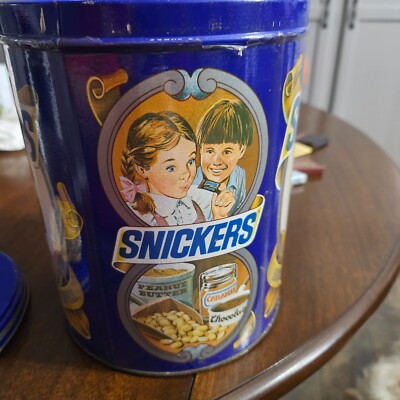 Vintage Snickers Tin Can Snack Bars Mars Metal 1984 Canister Lid 6 ...