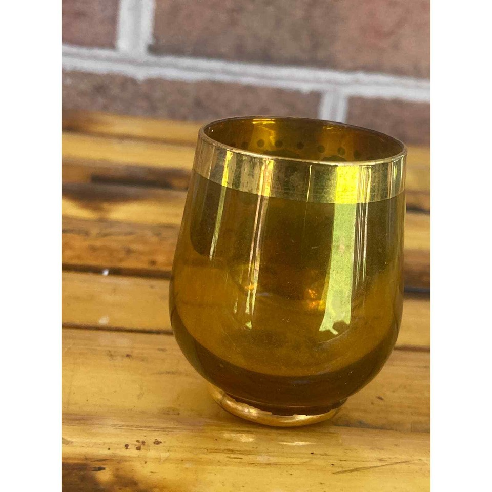Vtg Miniature Amber Shot Glass Hand Painted Enamel Flowers Gold Gilt ...