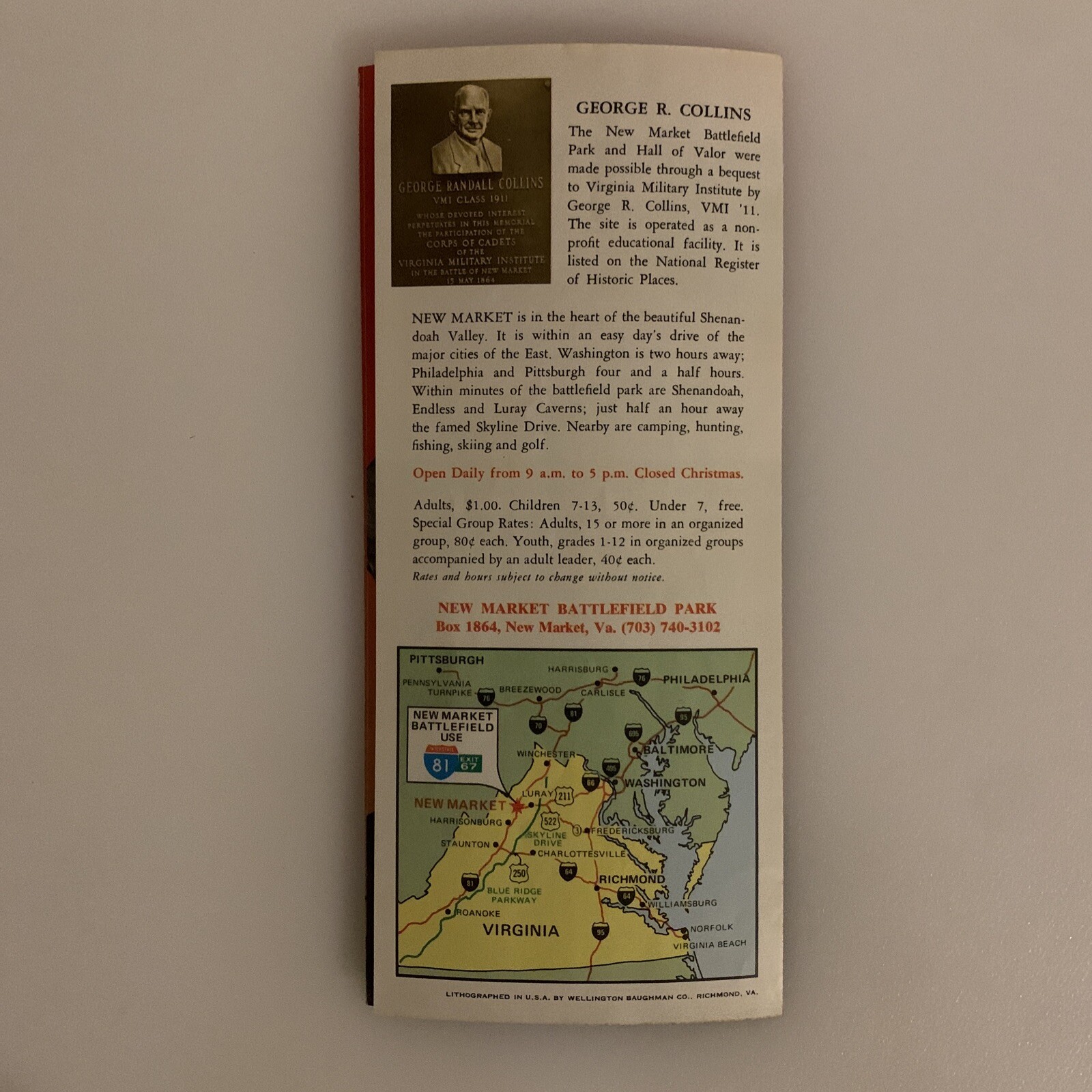 New Market Battlefield Park Civil War Brochure 1965 Shenandoah Valley ...