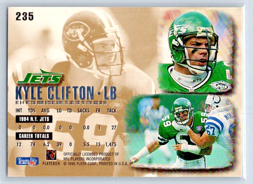 1995 Fleer Ultra Football - Kyle Clifton - New York Jets - Base - #235 ...